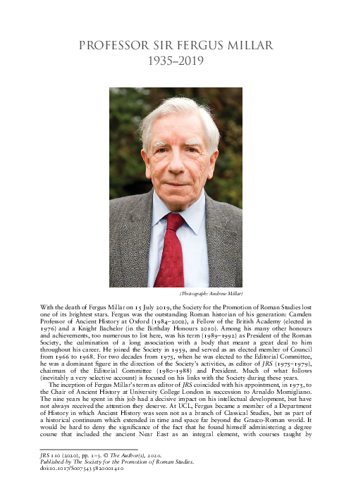 (PDF) Professor Sir Fergus Millar 1935–2019