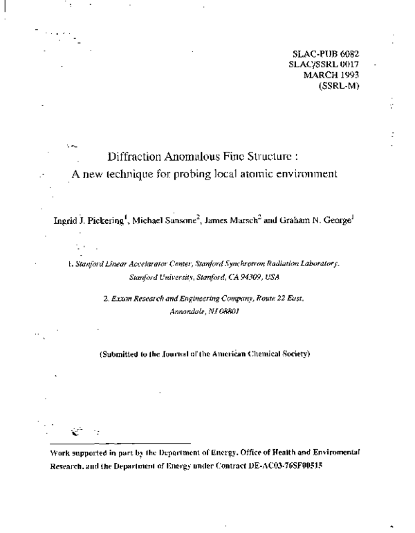 Pdf Diffraction Anomalous Fine Structure A New Technique For Probing Local Atomic Environment