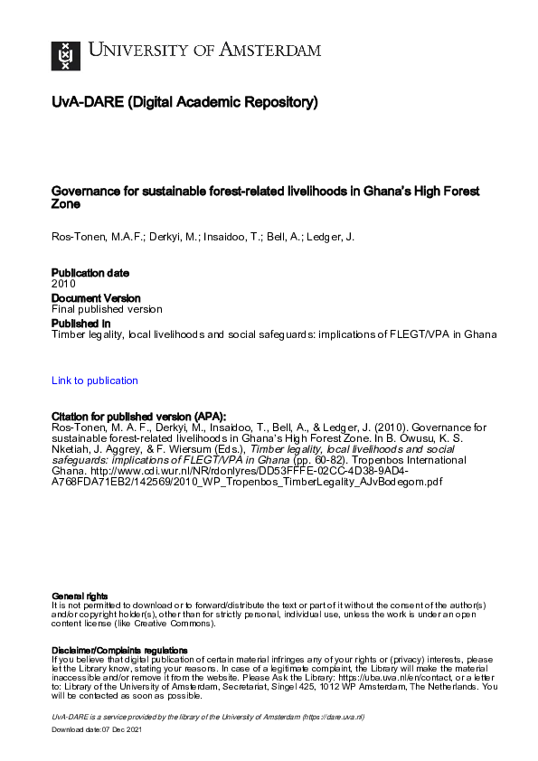 (PDF) Governance for sustainable forest-related livelihoods in Ghana’s ...