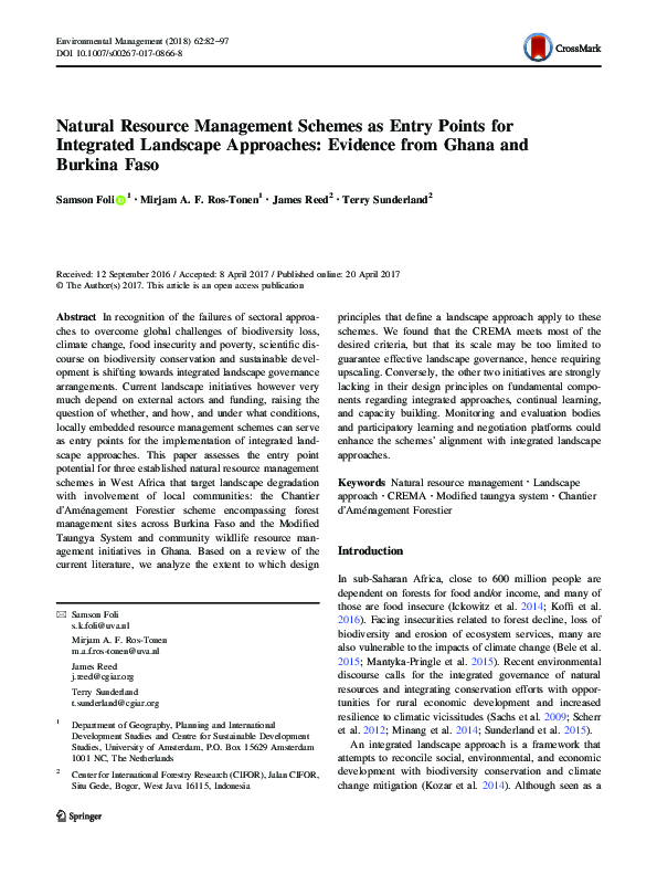 (PDF) Natural Resource Management Schemes as Entry Points for ...