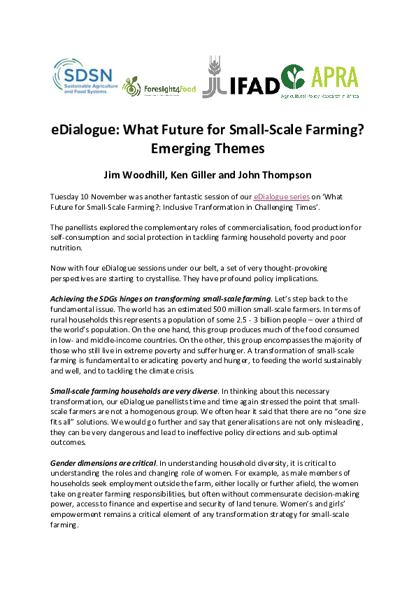 (PDF) eDialogue: What Future for Small-Scale Farming? Emerging Themes