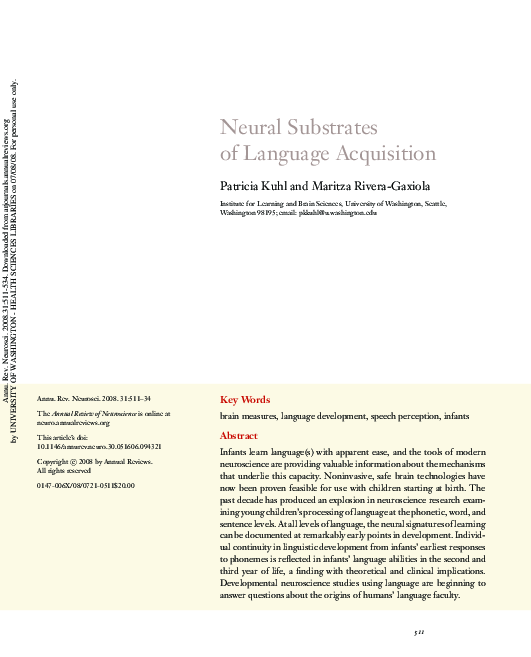 (PDF) Neural Substrates of Language Acquisition
