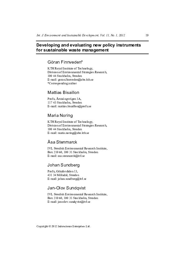 (PDF) Developing and evaluating new policy instruments for sustainable waste management