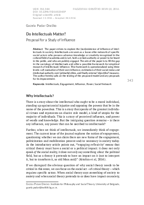 (PDF) Do intellectuals matter?: Proposal for a study of influence