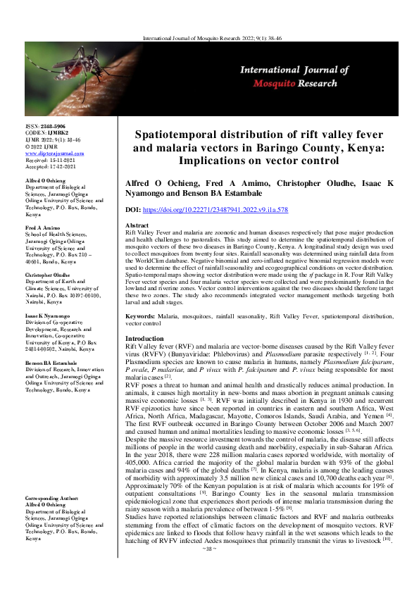 (PDF) Spatiotemporal distribution of rift valley fever and malaria ...