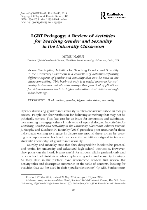 Pdf Lgbt Pedagogy A Review Of Activities For Teaching Gender And