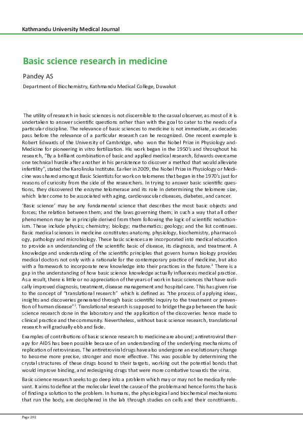 (PDF) Basic science research in medicine