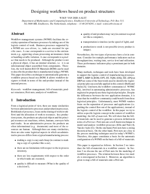 (PDF) Designing workflows based on product structures