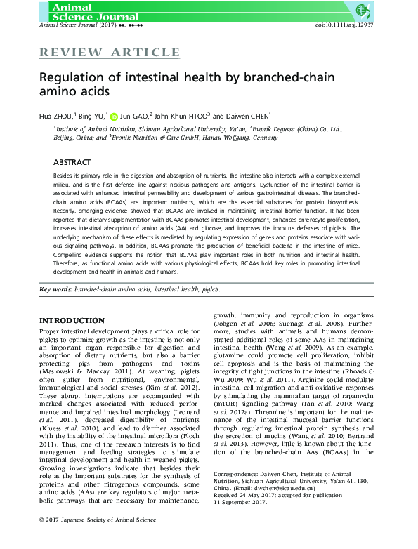 (PDF) Regulation of intestinal health by branched-chain amino acids