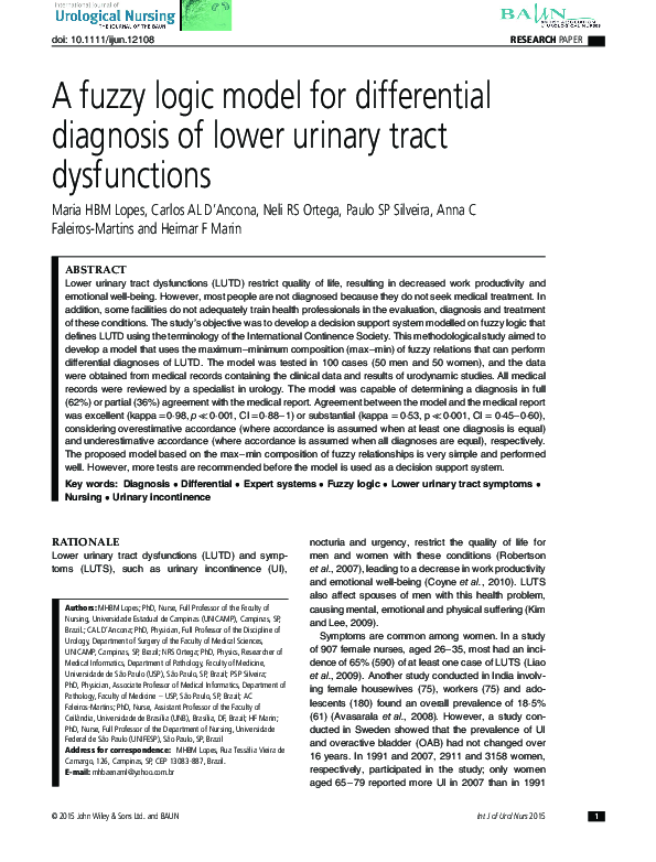 (PDF) A fuzzy logic model for differential diagnosis of lower urinary ...
