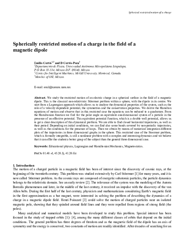 (PDF) Spherically restricted motion of a charge in the field of a ...