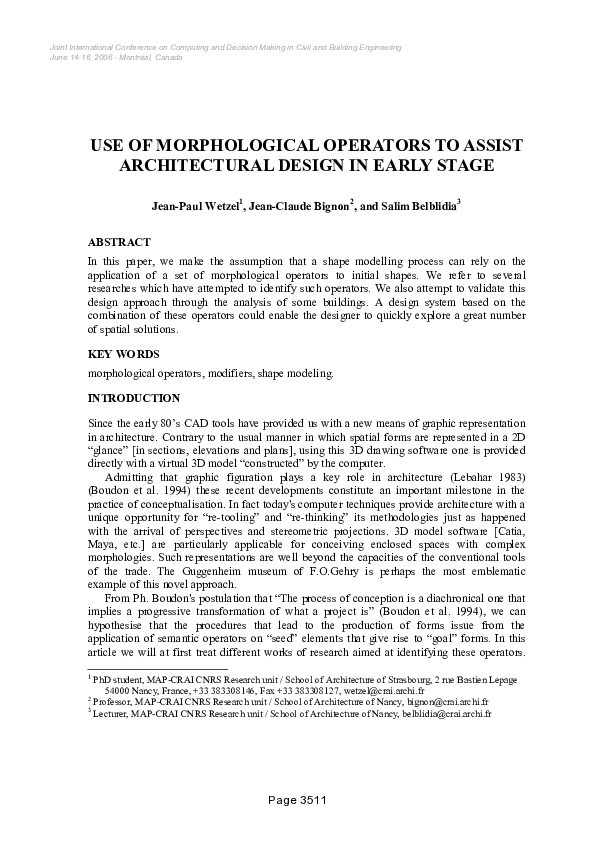 (PDF) Use Of Morphological Operators To Assist Architectural Design In Early Stage