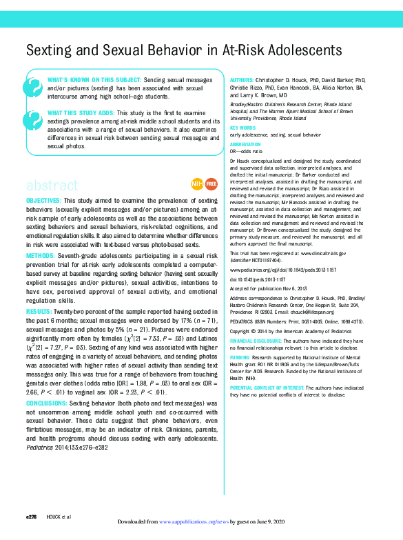(PDF) Sexting and Sexual Behavior in At-Risk Adolescents