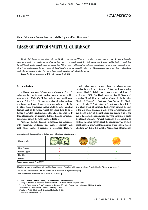 (PDF) Risks of Bitcoin Virtual Currency