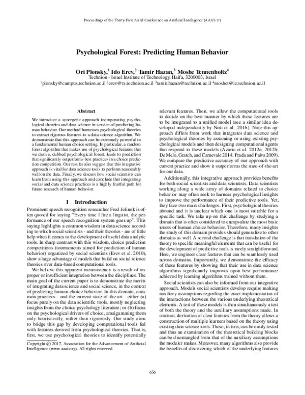 (PDF) Psychological Forest: Predicting Human Behavior | Ido Erev - Academia.edu
