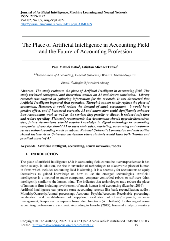 (PDF) The Place of Artificial Intelligence in Accounting Field and the Future of Accounting ...