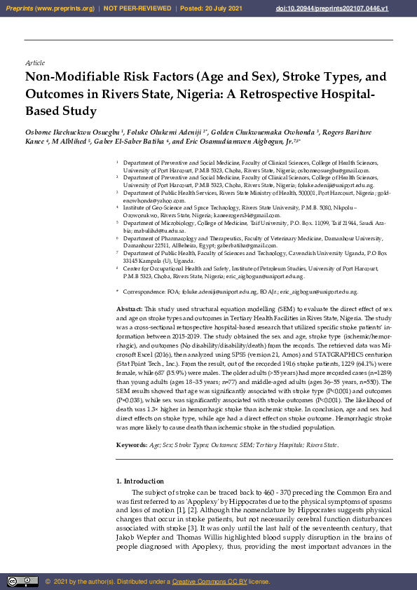 (PDF) Non-Modifiable Risk Factors (Age and Sex), Stroke Types, and ...