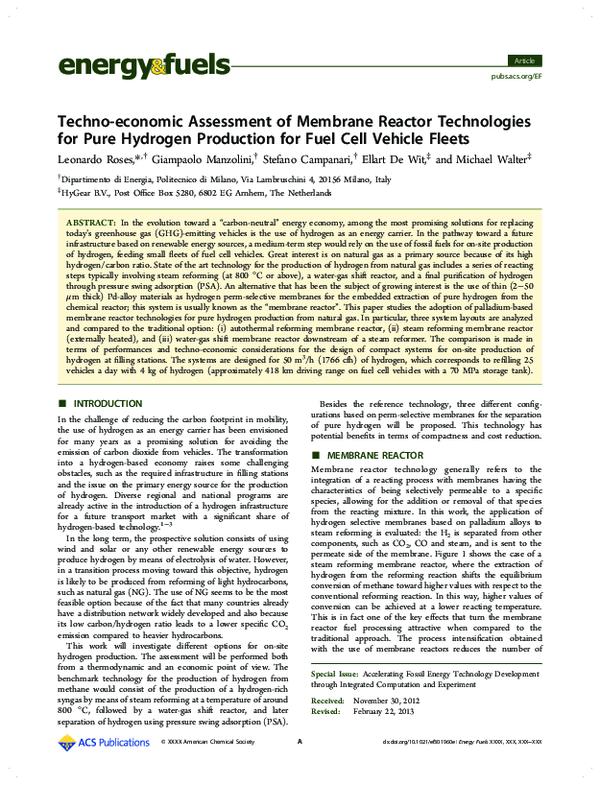 (PDF) Techno-economic Assessment of Membrane Reactor Technologies for Pure Hydrogen Production ...