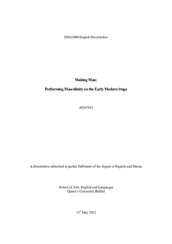 (DOC) Making Man: Performing Masculinity on the Early Modern Stage