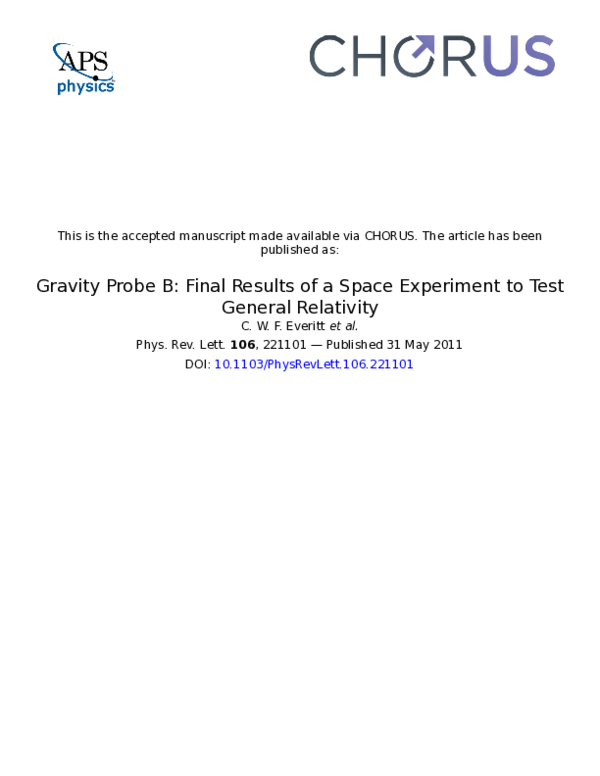 (PDF) Gravity Probe B: Final Results of a Space Experiment to Test ...