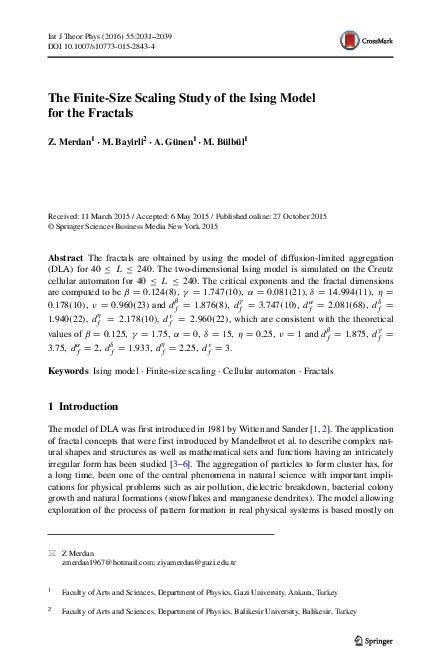 (PDF) The Finite-Size Scaling Study of the Ising Model for the Fractals