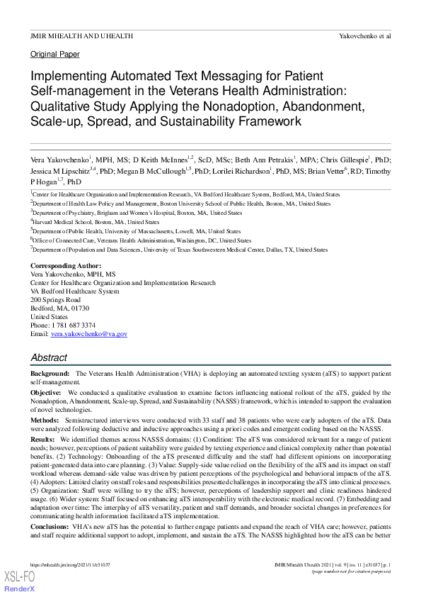 (PDF) Implementing Automated Text Messaging for Patient Self-management ...