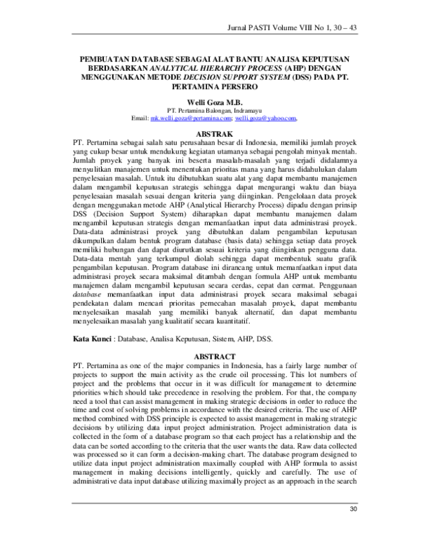 (PDF) Pembuatan Database Sebagai Alat Bantuanalisa Keputusan Berdasarkan Analyticalhierarchy ...