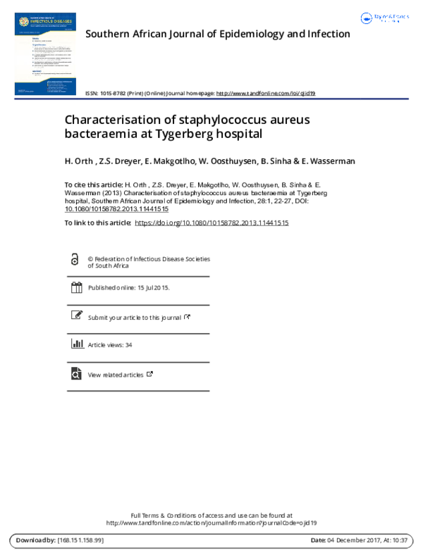 (PDF) Characterisation of staphylococcus aureus bacteraemia at Tygerberg hospital