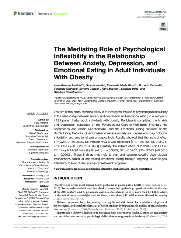 (PDF) The Mediating Role of Psychological Inflexibility in the Relationship Between Anxiety ...