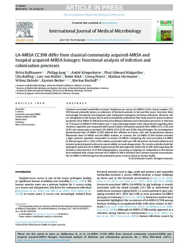 (PDF) LA-MRSA CC398 differ from classical community acquired-MRSA and ...