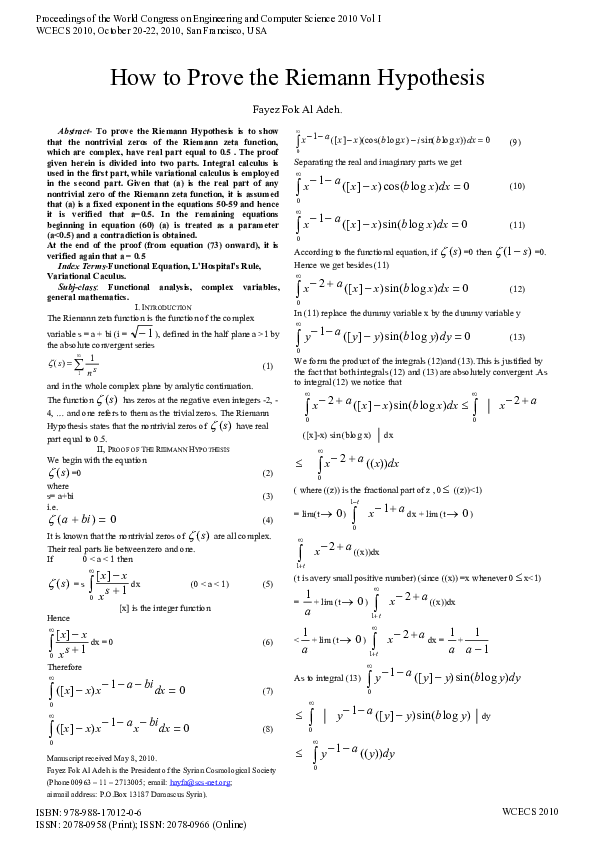 (PDF) How to Prove the Riemann Hypothesis