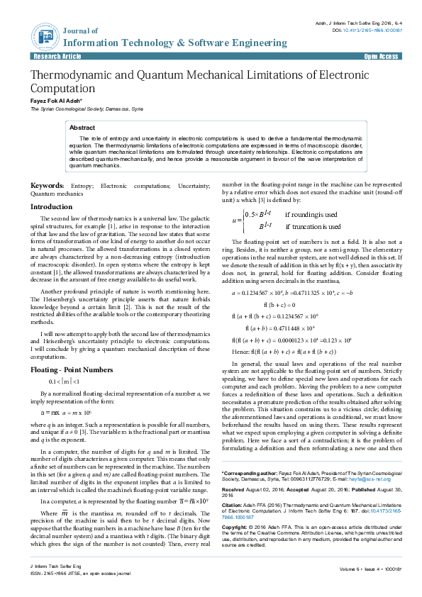 (PDF) Thermodynamic and Quantum Mechanical Limitations of Electronic ...