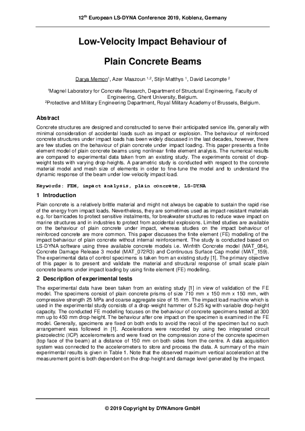 Pdf Low Velocity Impact Behaviour Of Plain Concrete Beams