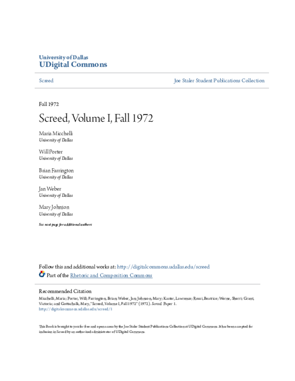 (PDF) Screed, Volume I, Fall 1972