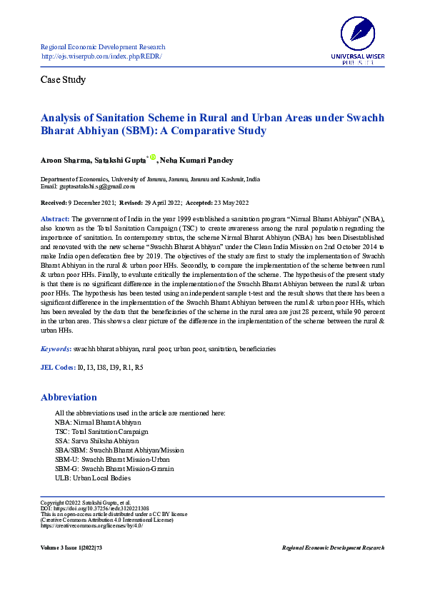(PDF) Analysis of Sanitation Scheme in Rural and Urban Areas under ...