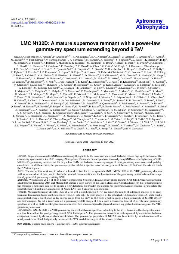 (PDF) LMC N132D: A mature supernova remnant with a power-law gamma-ray ...