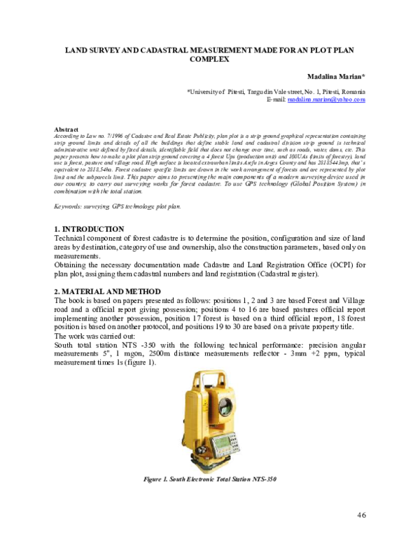 Land Survey and Cadastral Measurement Made for an Plot Plan Complex