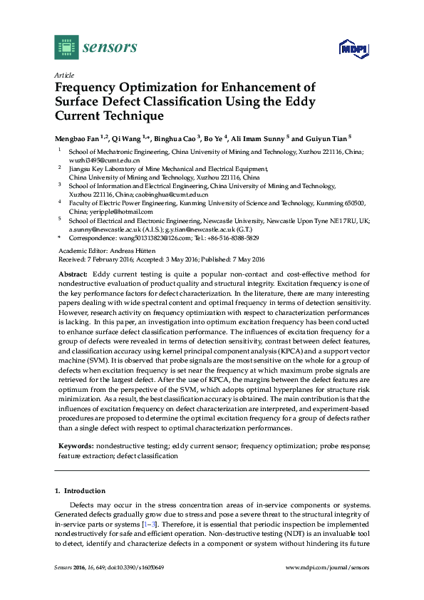 (PDF) Frequency Optimization for Enhancement of Surface Defect Classification Using the Eddy ...