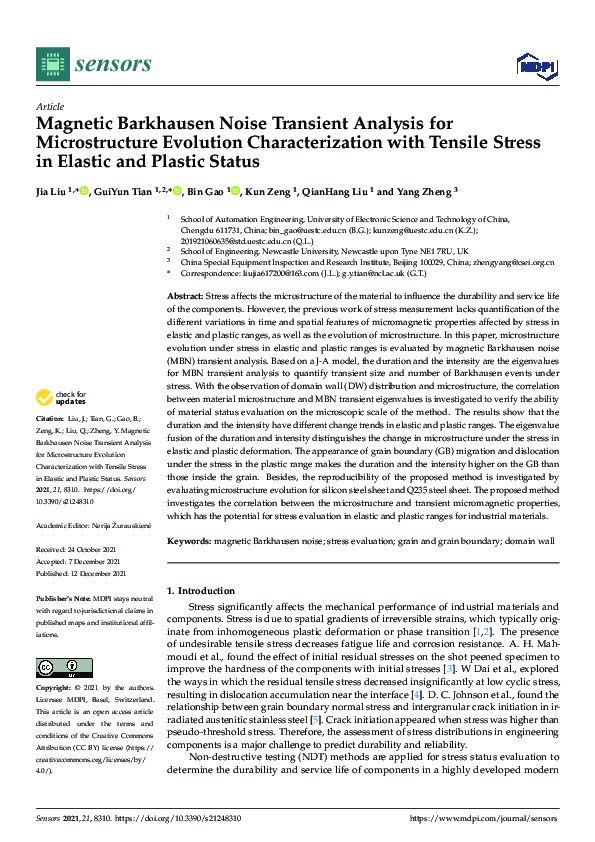 (PDF) Magnetic Barkhausen Noise Transient Analysis for Microstructure Evolution Characterization ...