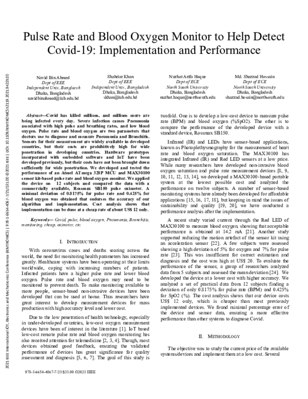 (PDF) Pulse Rate and Blood Oxygen Monitor to Help Detect Covid-19 ...