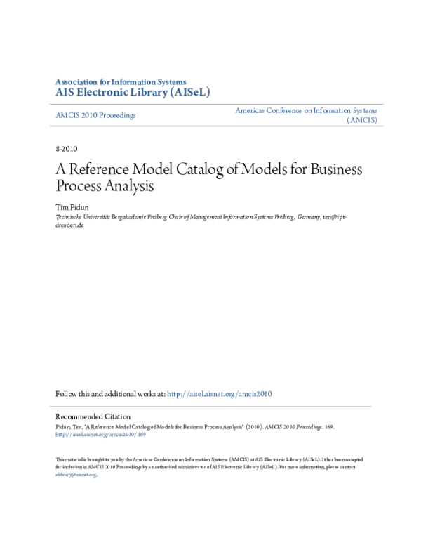 (PDF) A Reference Model Catalog of Models for Business Process Analysis