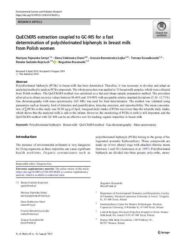 (PDF) QuEChERS extraction coupled to GC-MS for a fast determination of polychlorinated biphenyls ...