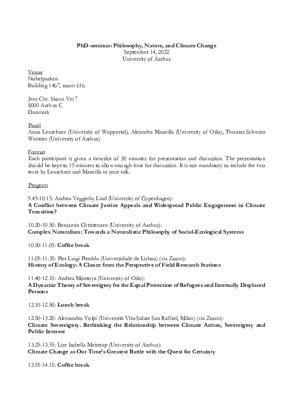 (PDF) PhD-seminar: Philosophy, Nature, and Climate Change