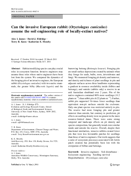 (PDF) Can the invasive European rabbit (Oryctolagus cuniculus) assume ...