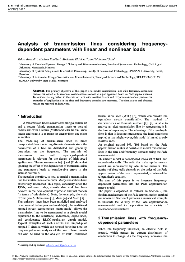 PDF Analysis Of Transmission Lines Considering Frequency dependent PDF Analysis Of Transmission Lines Considering Frequency dependent