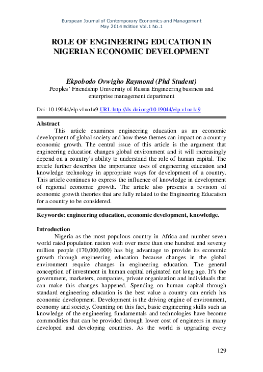 (PDF) Engineering Education's Impact on Nigeria's Economy