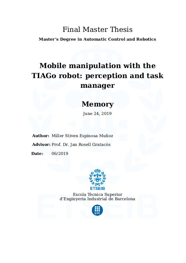 (PDF) Mobile manipulation with the TIAGo robot: perception and task manager