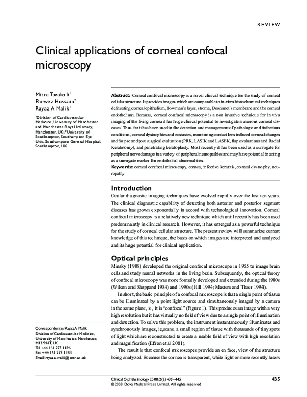 (PDF) Clinical applications of corneal confocal microscopy