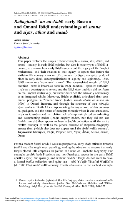 (PDF) Ballaghanā ʿan an-Nabī: Early Basran and Omani Ibāḍī ...