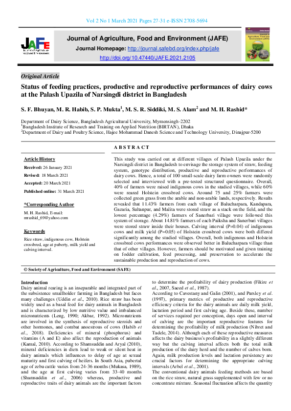 (PDF) Status of feeding practices, productive and reproductive performances of dairy cows at the ...